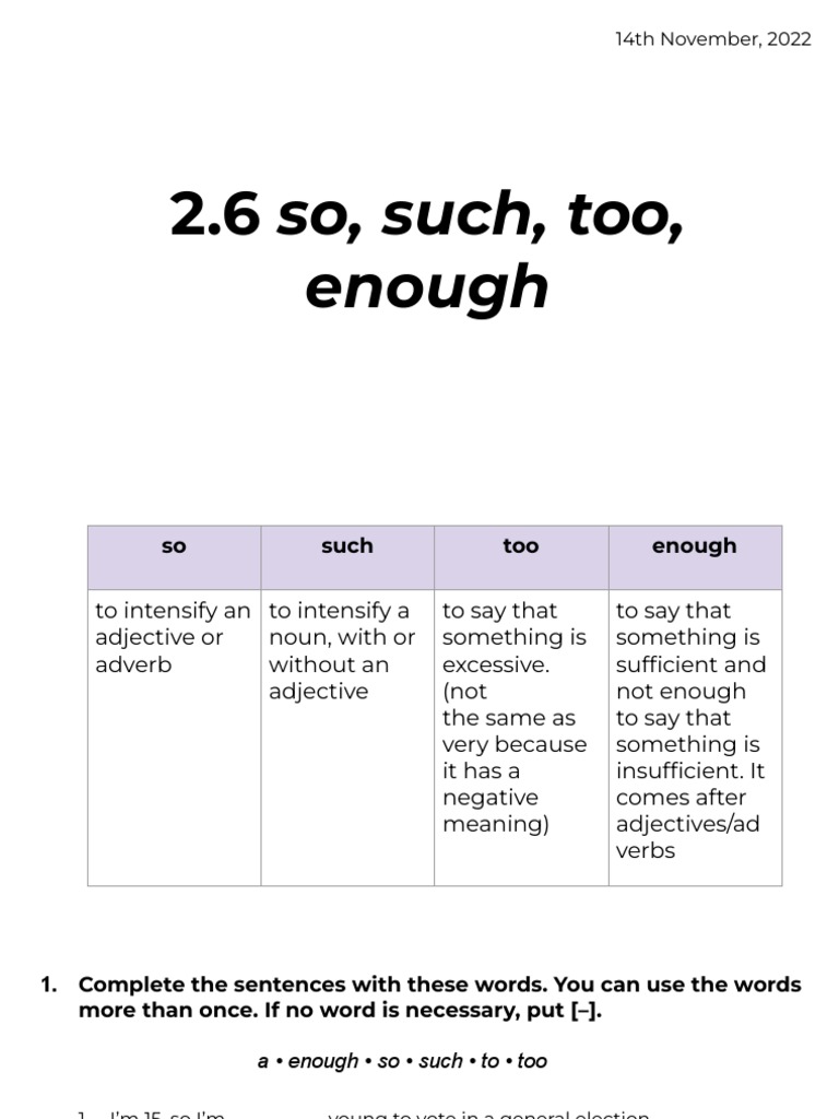 2.6 So Such Too Enough | PDF | Adjective | Adverb