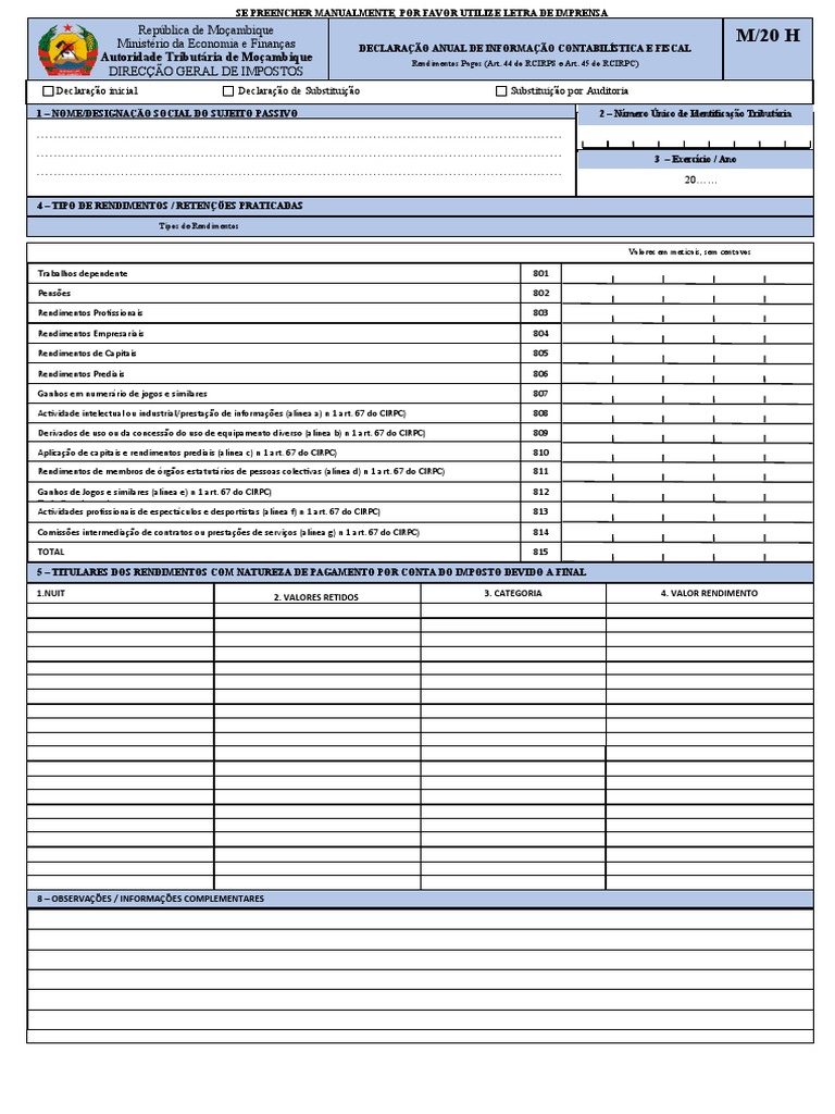 Declaração Anual de Rendimentos M/20H | PDF | Economias