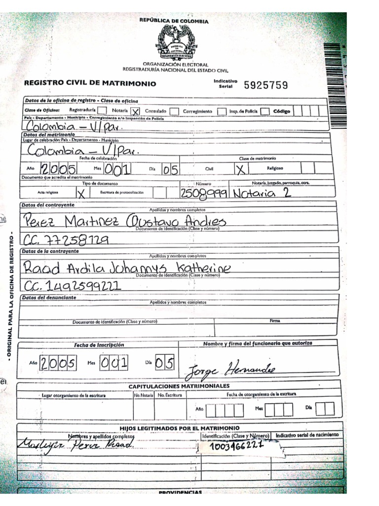 Registro Civil de Matrimonio | PDF