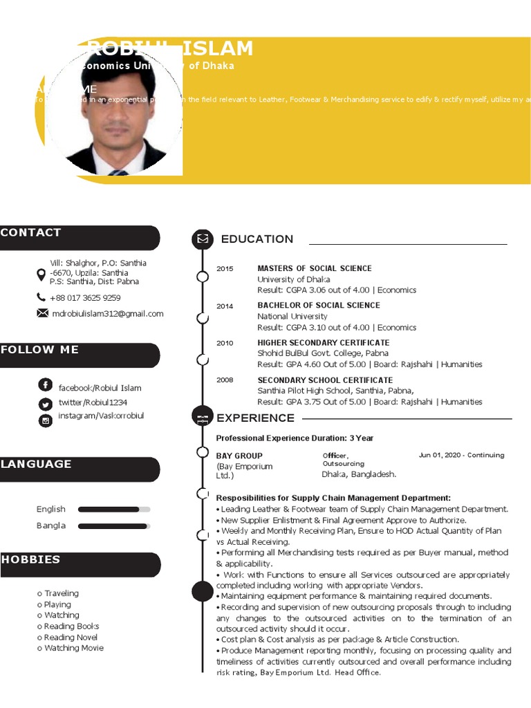 Resume of Md. Robiul Islam | PDF | Inventory | Outsourcing