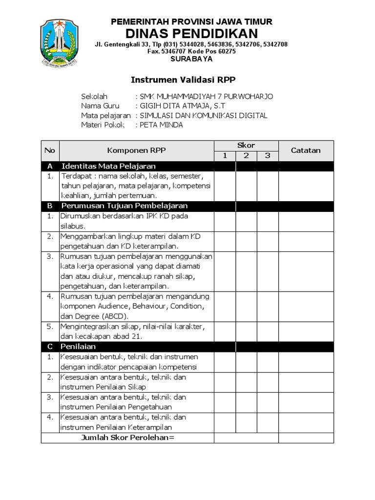 Lembar Validasi RPP | PDF