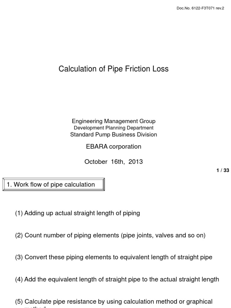 Calculation of Pipe Friction Loss | PDF | Continuum Mechanics | Hydraulics