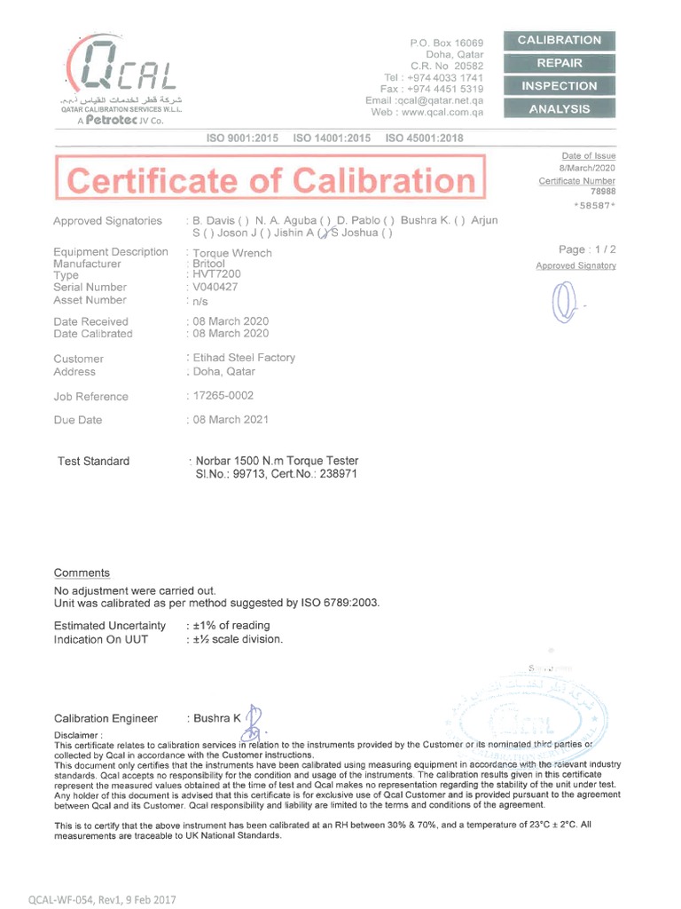 Torque Wrench Calibration | PDF