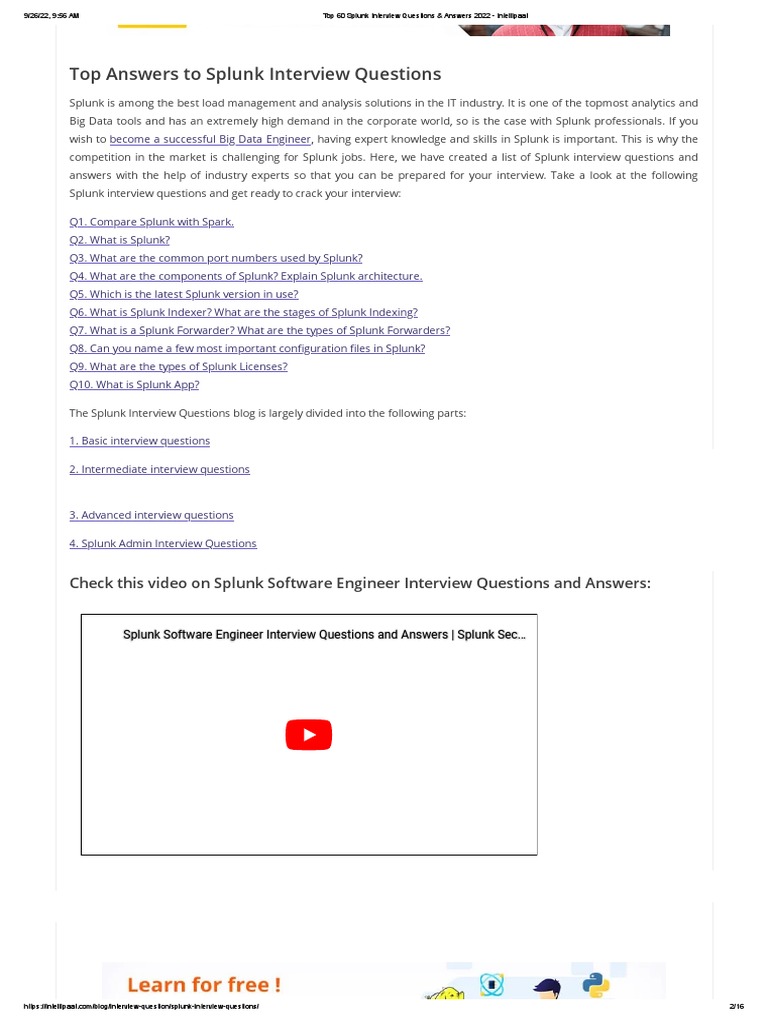 Top 60 Splunk Interview Questions And Answers 2022 Intellipaat Pdf 1344