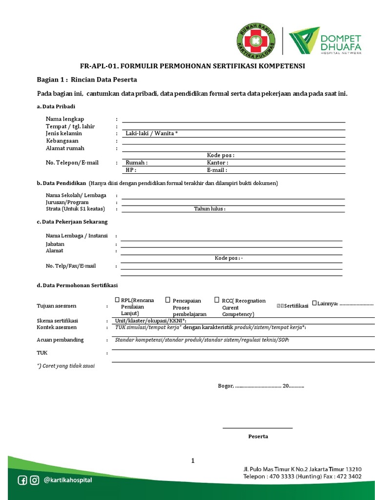 Fr-Apl-01. Formulir Permohonan Sertifikasi Kompetensi | PDF