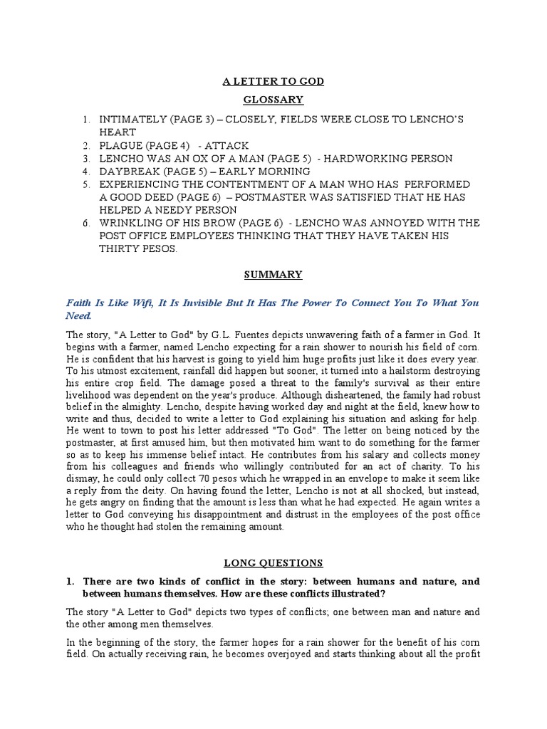 A Letter To God - Notes | PDF