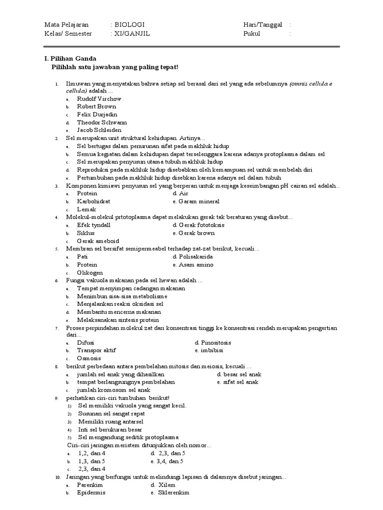 Soal Bio KLS 11 | PDF