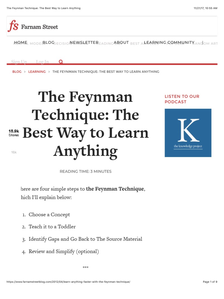 Mastering Learning with the Feynman Technique | PDF | Understanding ...