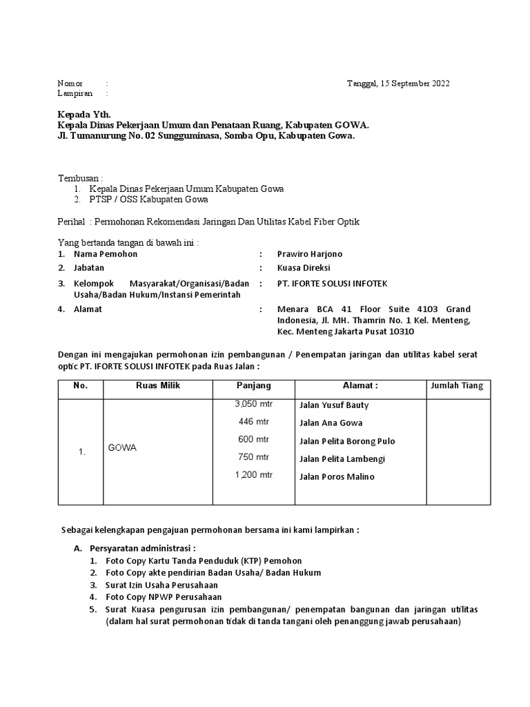 Surat Permohonan Izin Jalan Propinsi Kab Gowa 15112022 | PDF