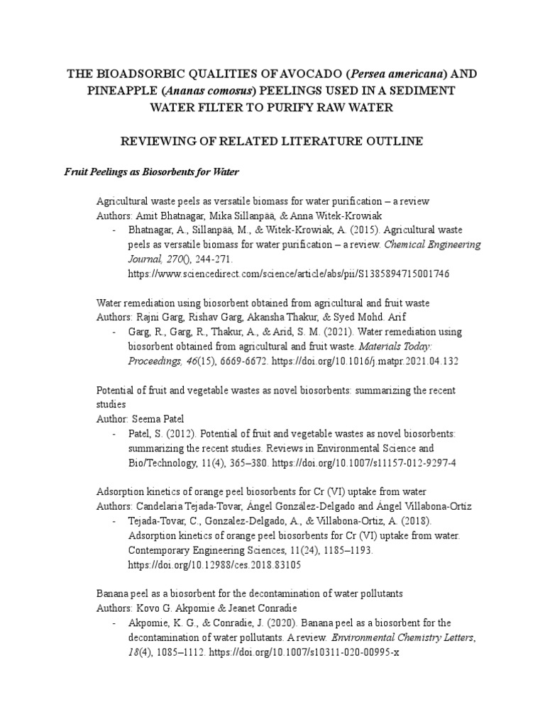 RRL Outline | PDF | Water Treatment | Filtration