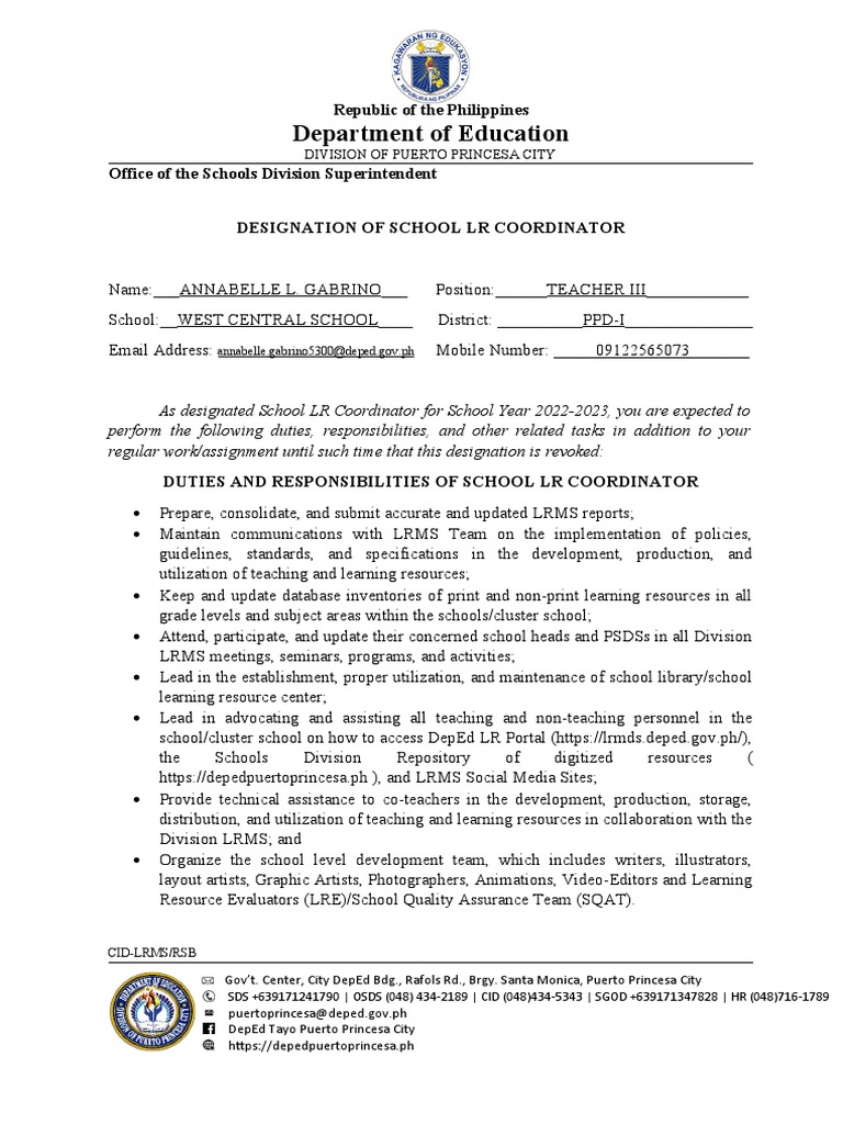 For Duties of Designated LR Coordinator Librarian and Property ...