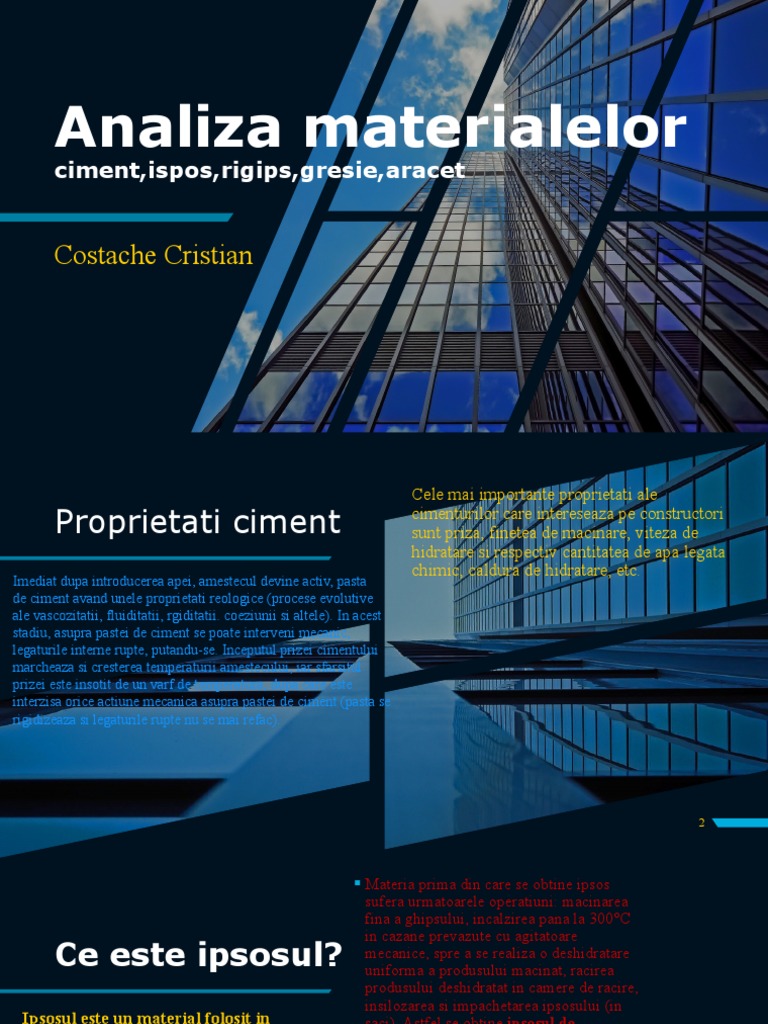 Analiza Materialelor Ciment, Ispos, Rigips, Gresie, Aracet | PDF