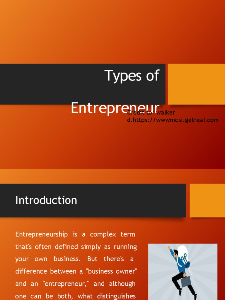Types of Entrepreneur: Credit To: Walker | PDF | Entrepreneurship ...