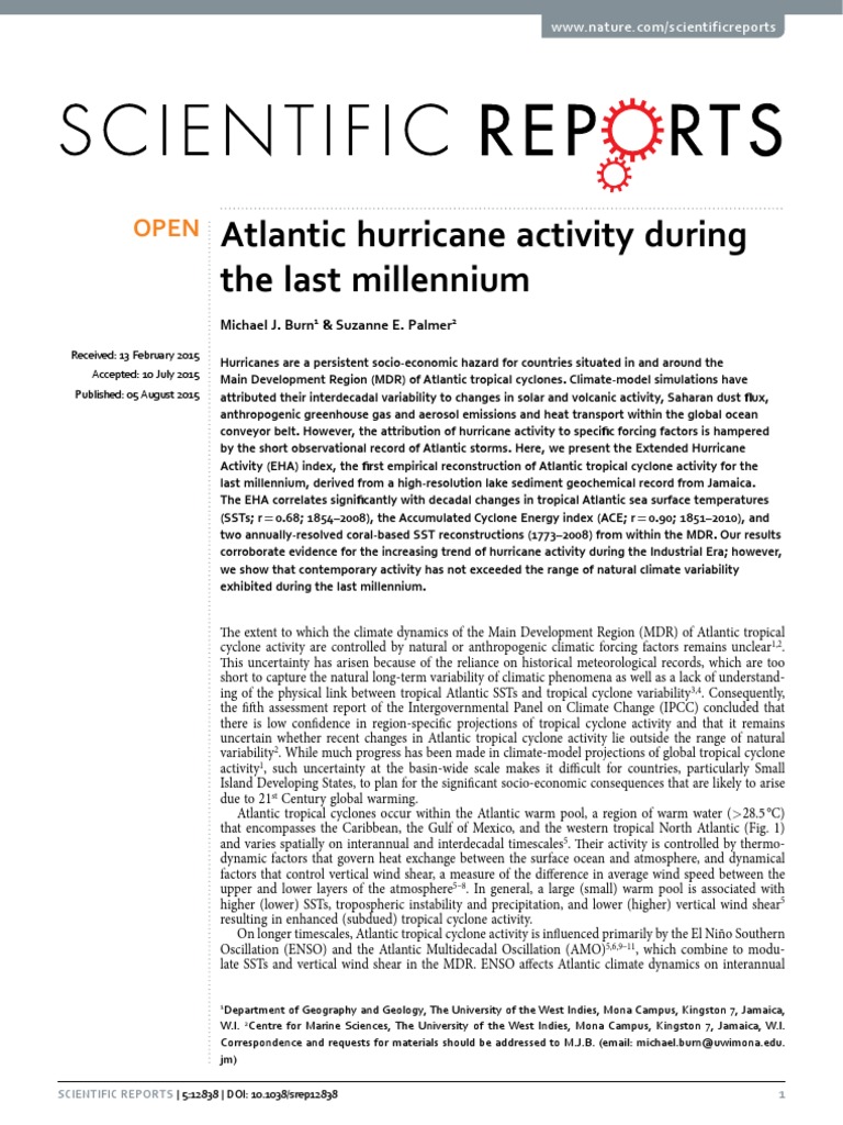 Burn & Palmer 2015 Atlantic Hurricane Activity During The Last Millennium | PDF | Tropical ...