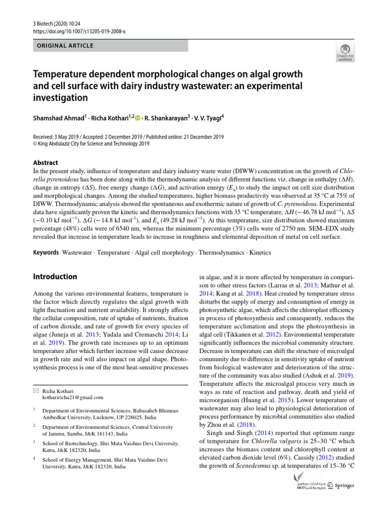 Ahmad Et Al 2020 Temperature Dependent Morphological Changes On Algal ...