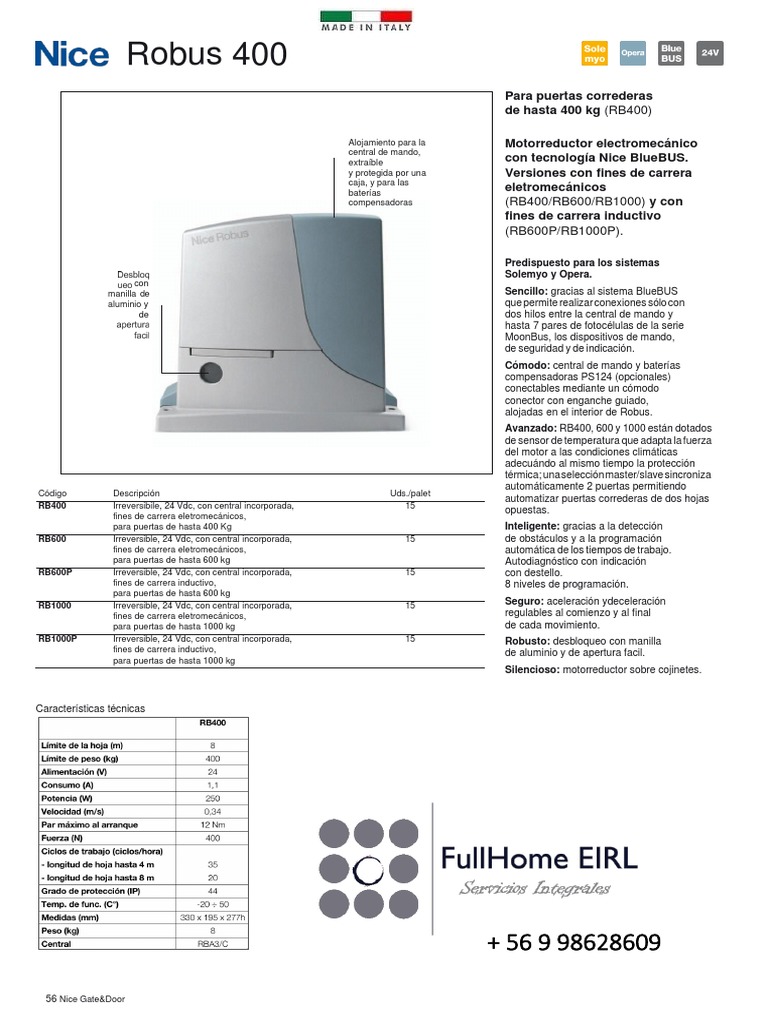 FICHA TECNICA NICE-Robus-400 | PDF | Bienes manufacturados