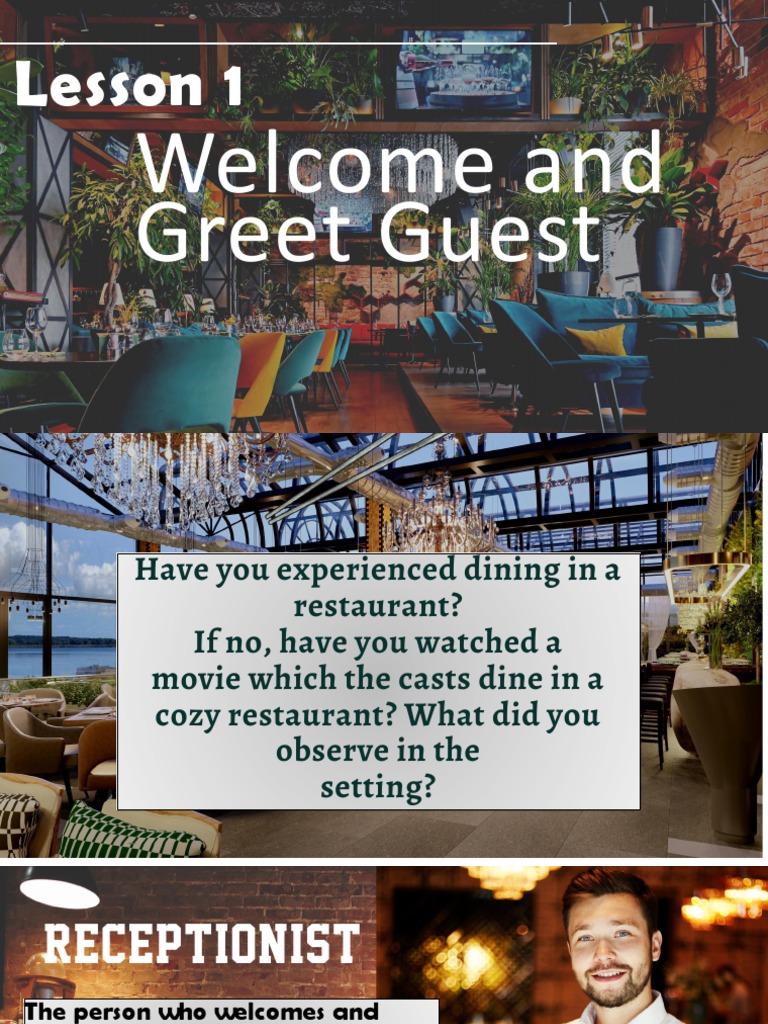 Lesson 1 Welcoming and Greeting Guest | PDF | Cooking, Food & Wine