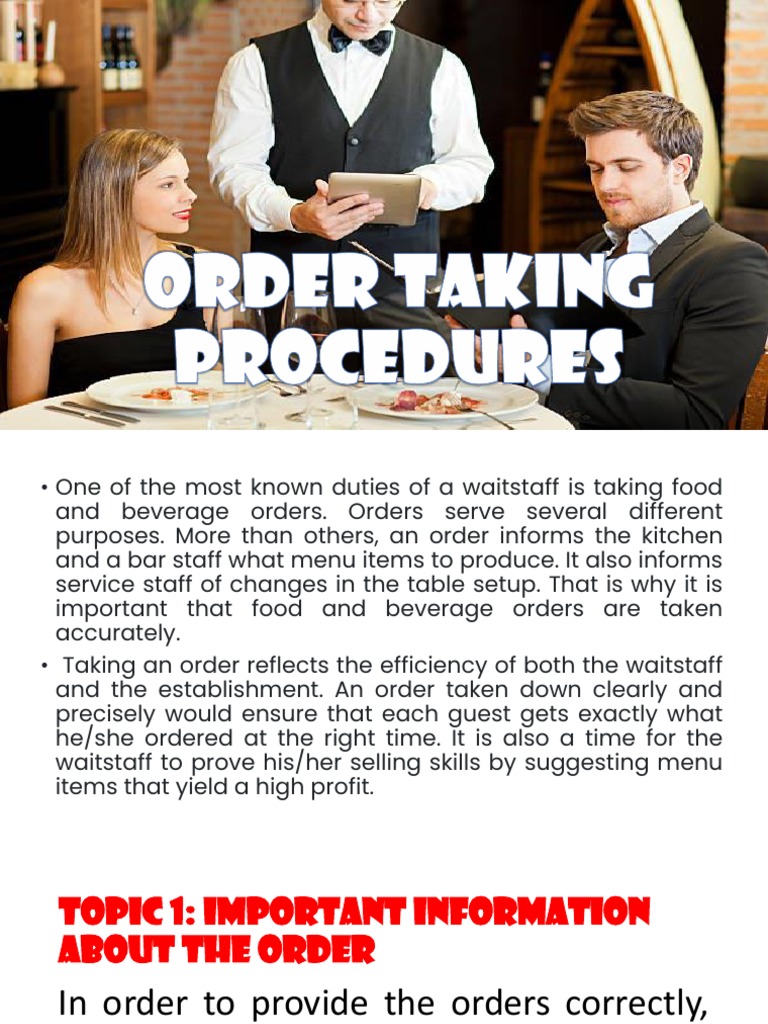 LESSON 3B Order Taking Procedures | PDF | Menu | Waiting Staff