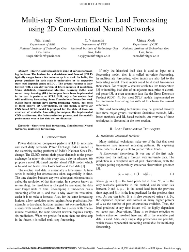 Multi Step Short Term Electric Load Forecasting Using 2d Convolutional Neural Networks Pdf