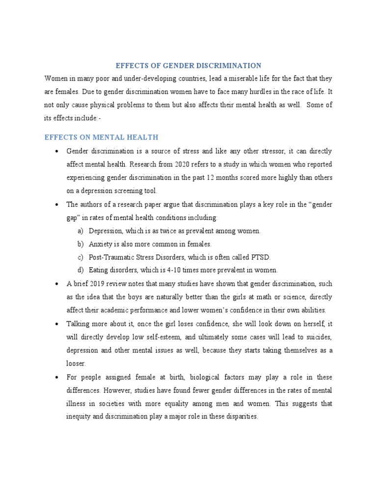 Gender Discrimination Effects | PDF | Gender Studies | Gender Inequality