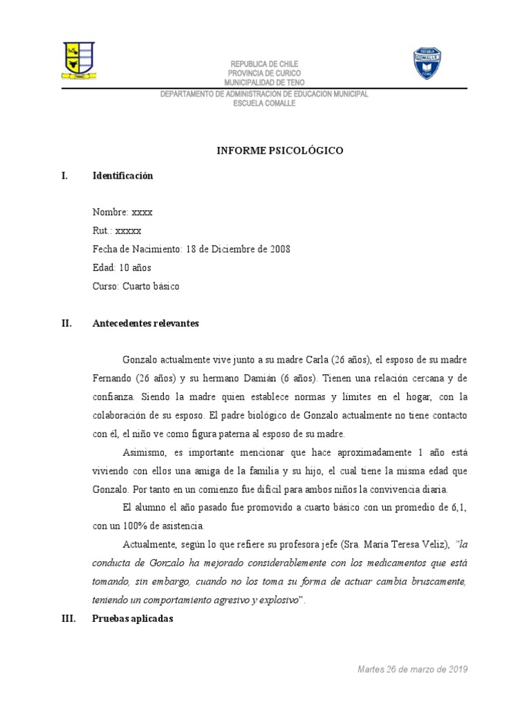 Informe para Neurologo | PDF | Sicología | Conceptos psicologicos