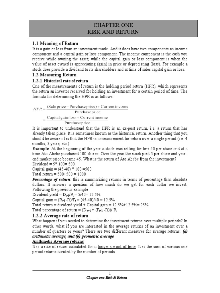 Chapter-1 Return and Risk | PDF | Financial Risk | Beta (Finance)