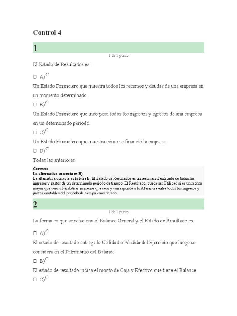 Control 4 | PDF | Estado de resultados | Rentabilidad sobre recursos propios
