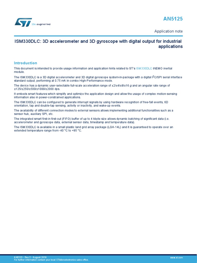 An5125 Ism330dlc 3d Accelerometer and 3d Gyroscope With Digital Output For Industrial ...