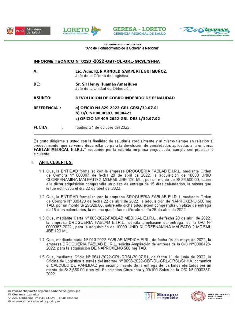 Informe Tecnico Devolucion de Penalidad | PDF | Ley Pública | Gobernancia