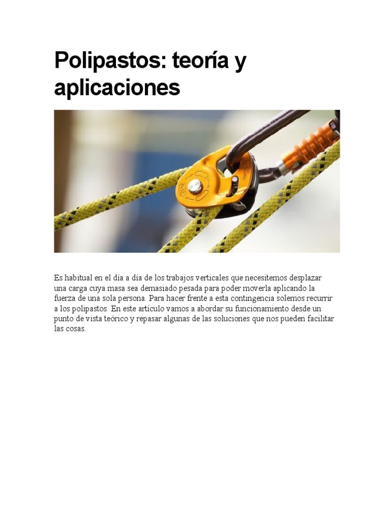 Polipastos: Teoría y Tipos Esenciales | PDF | Fuerza | Ingeniería mecánica