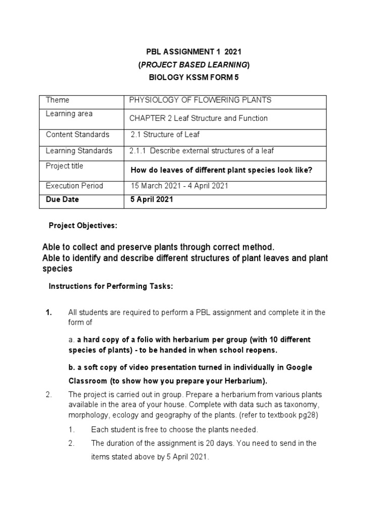 Amc Bio F5 PBL 1 | PDF | Leaf | Project Based Learning