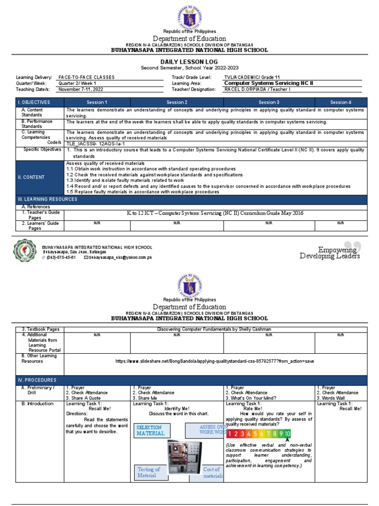 CSS DLL W-1 | PDF | Learning | Teachers