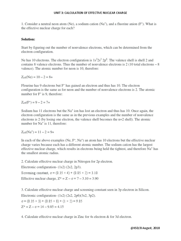 Unit 3 Effective Nuclear Charge Calculation | PDF | Ion | Phases Of Matter