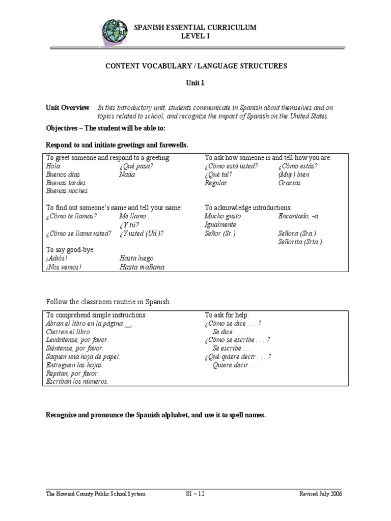 SP 1 U 1 Vocablang | PDF