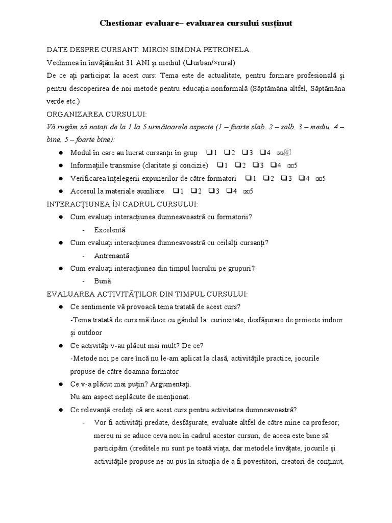 Chestionar Evaluare Curs | PDF