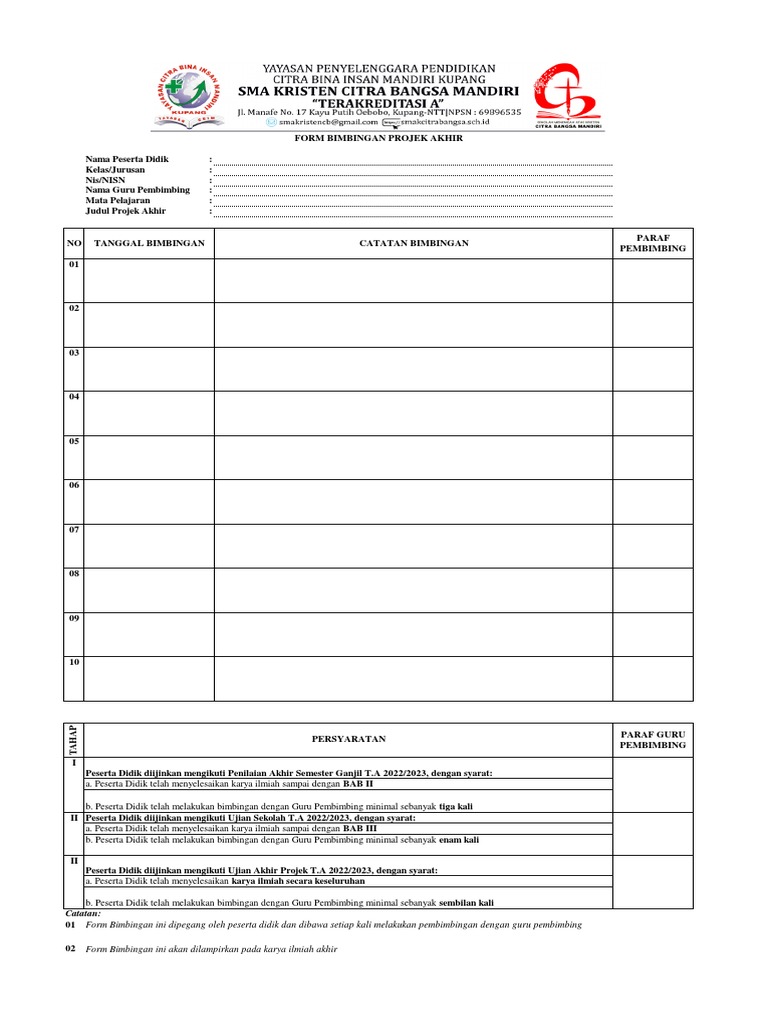 Form Bimbingan Projek Kelas XII | PDF