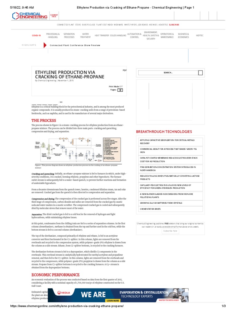 Ethylene Production Via Cracking of Ethane-Propane - Chemical ...
