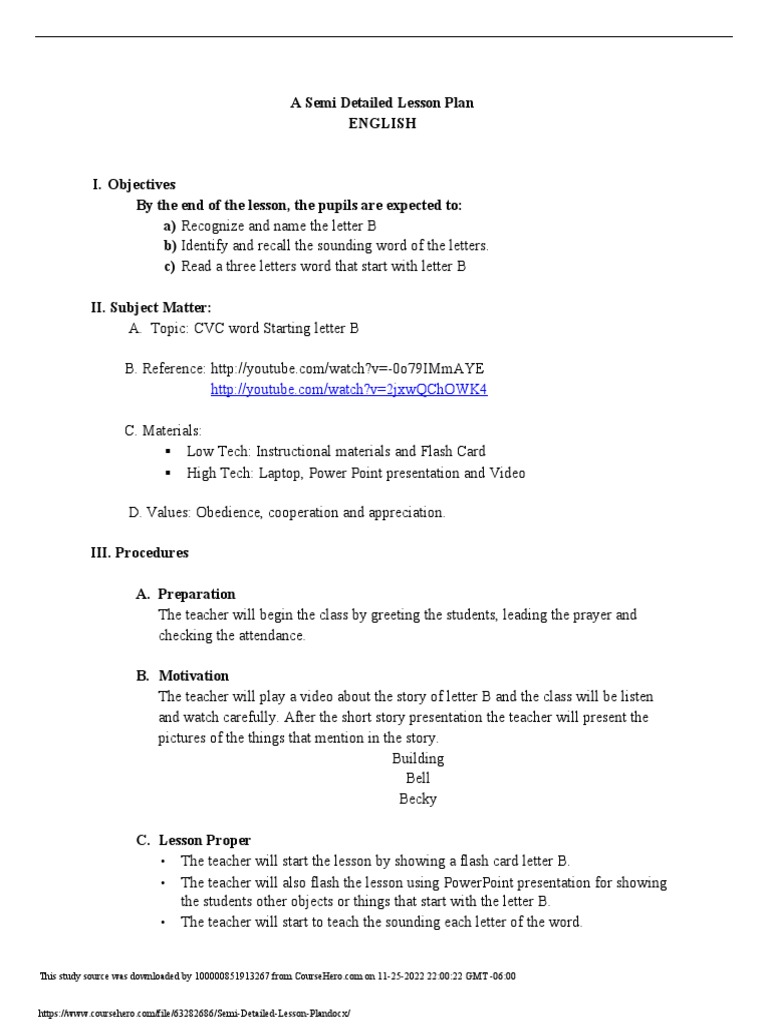 Semi Detailed Lesson Plan | Download Free PDF | Lesson Plan | Cognitive ...