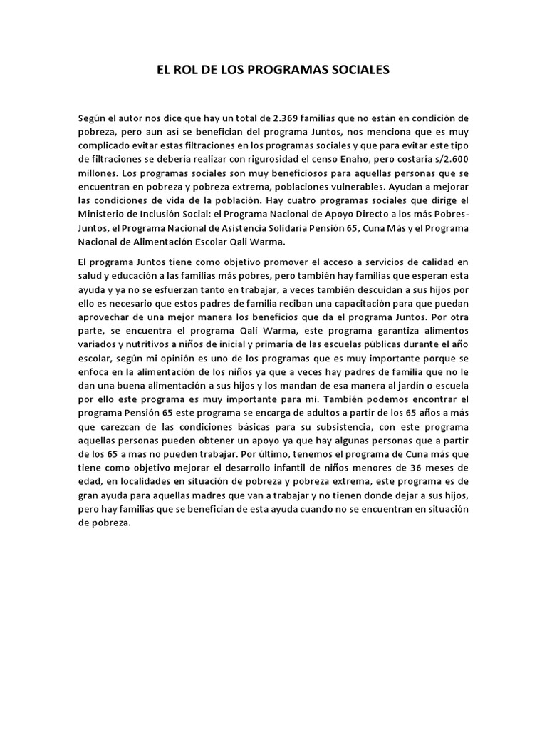 El Rol de Los Programas Sociales | PDF