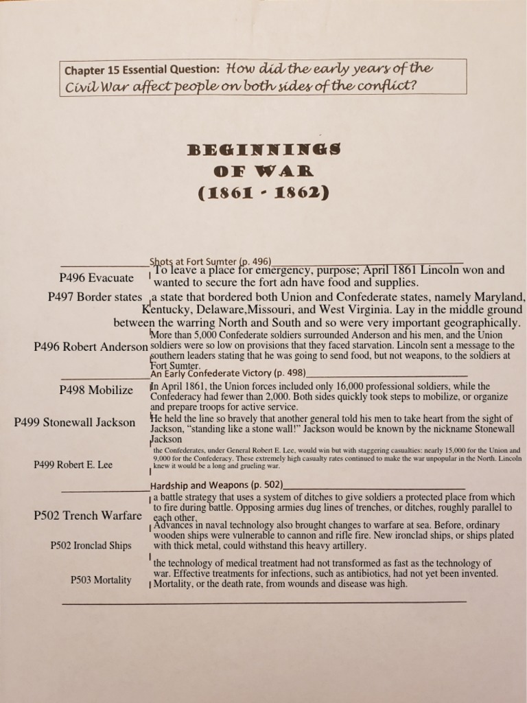 Chapter 15 Cornell Notes p.1 | PDF | Confederate States Of America ...