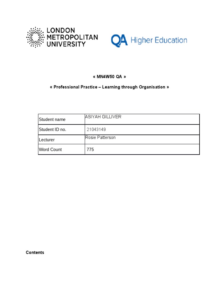 MN4W50 QA Professional Practice - Learning Through Organisation | PDF | Résumé | Cognitive Science