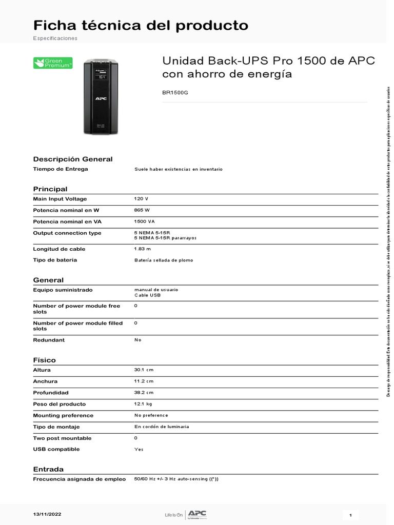 Back-UPS Pro - BR1500G | PDF