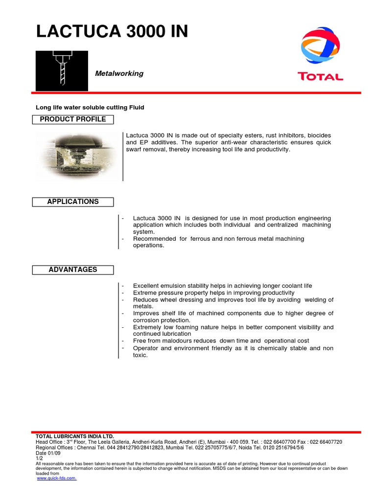Lactuca 3000 Metal Working Fluid Cutting Oil | PDF