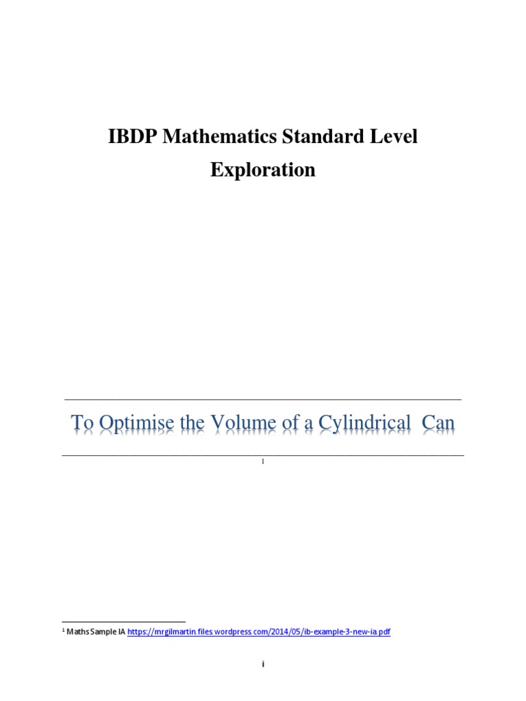 IB Maths SL IA On Optimising The Volume | PDF