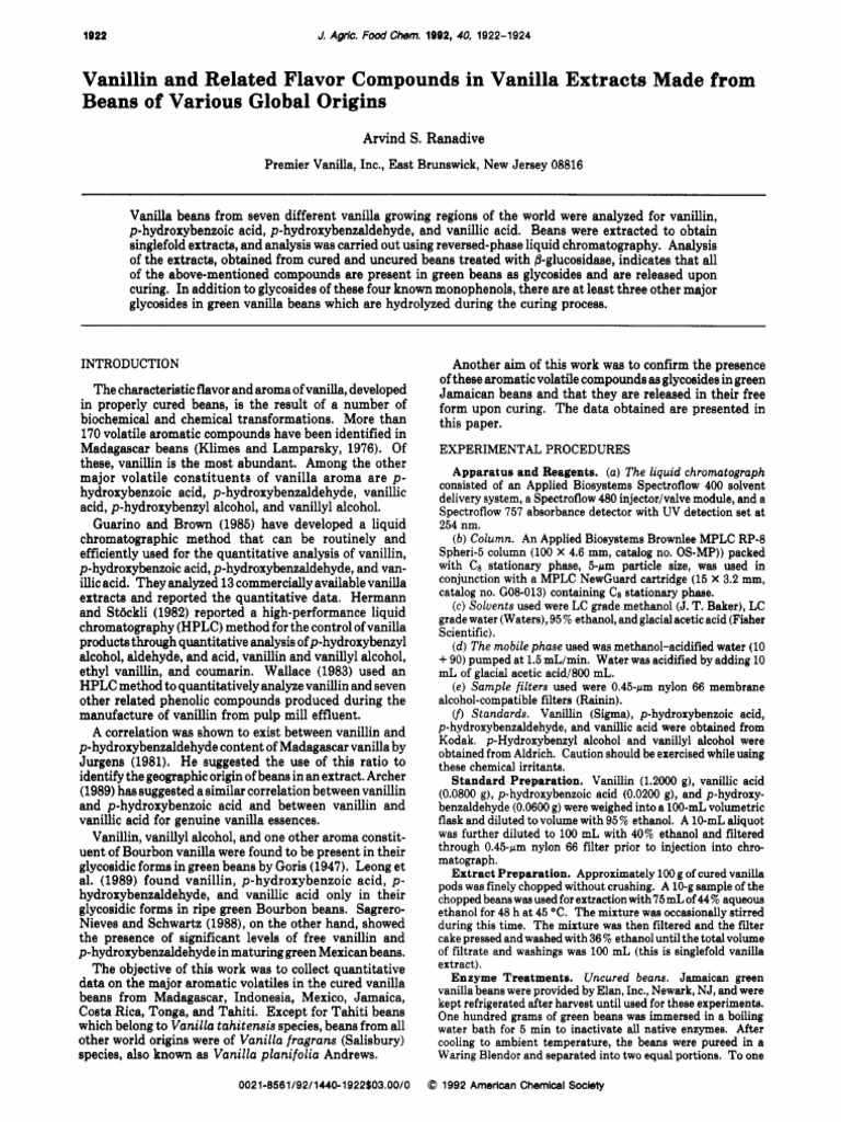 Chemical Composition of Vanilla Extracts | PDF | Vanilla | Chromatography