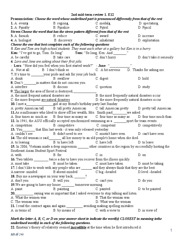 2nd Mid-Term Review 1. E12 | PDF