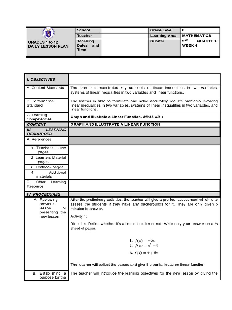 Lesson Plan Table of Values | PDF