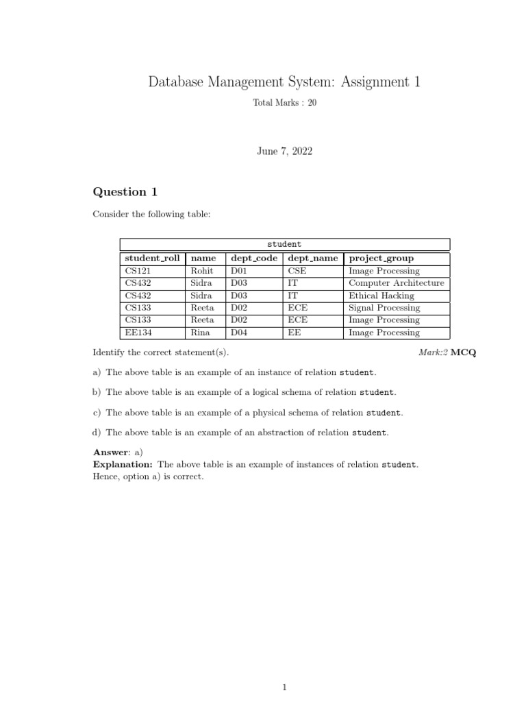 Assignment 1 DBMS JUL 2022 | PDF | Relational Database | Data ... Assignment 1 DBMS JUL 2022 | PDF | Relational Database | Data ...