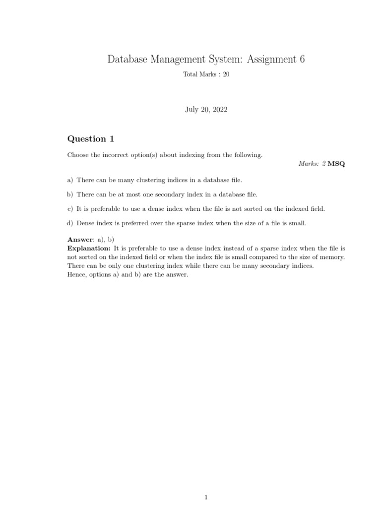 Assignment 6 DBMS JUL 22 | Download Free PDF | Database Index | Information Technology Management