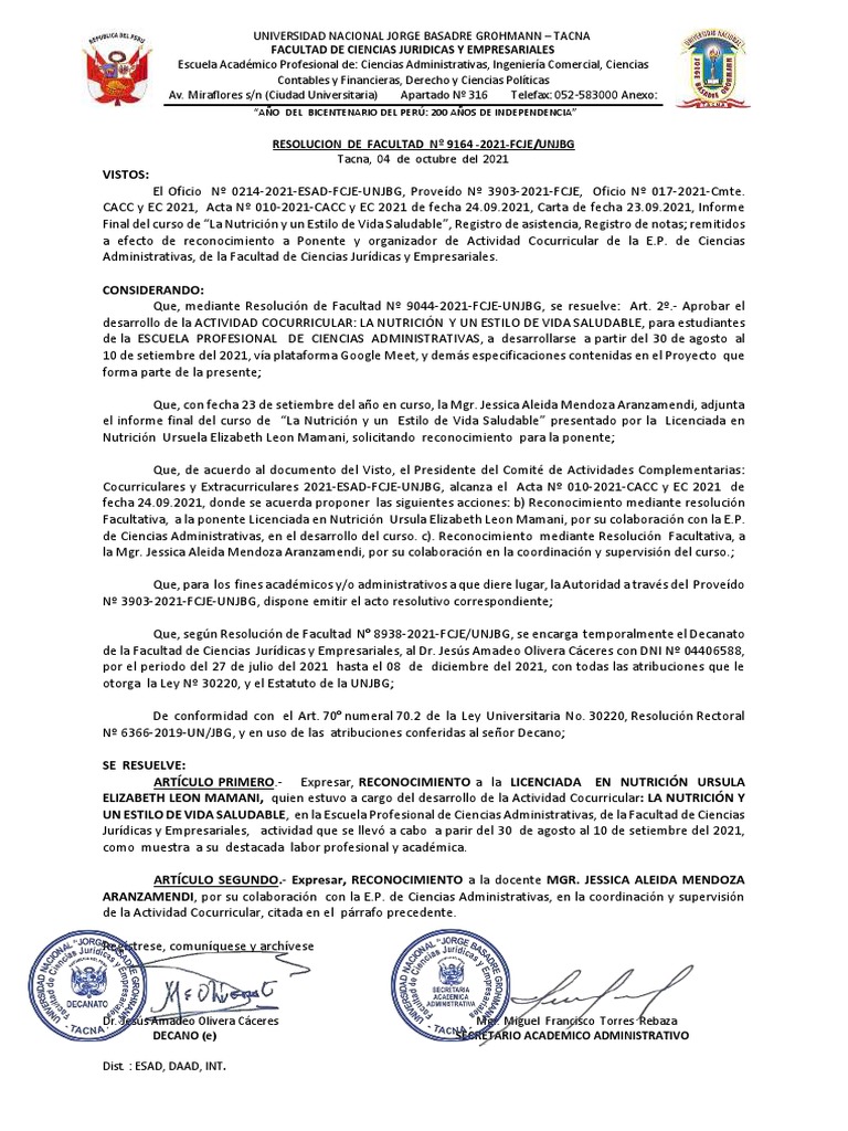 9164 ESAD Reconocimiento Lic. en Nutricion Ursula Elizabeth Leon Mamani ...